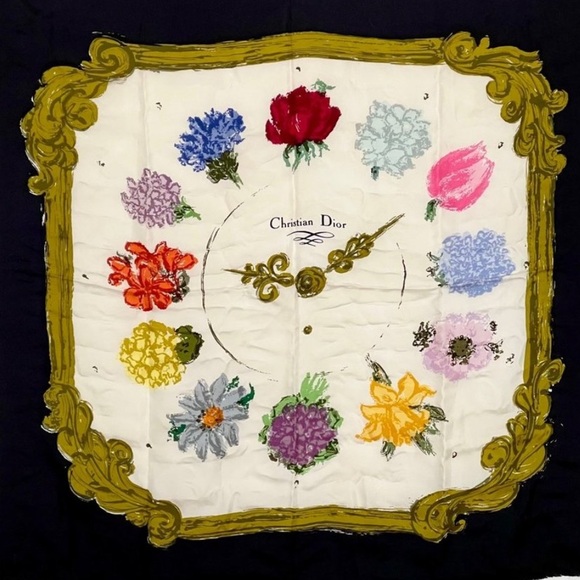 Dior | Accessories | Dior Clock Vintage 0 Silk Scarf | Poshmark